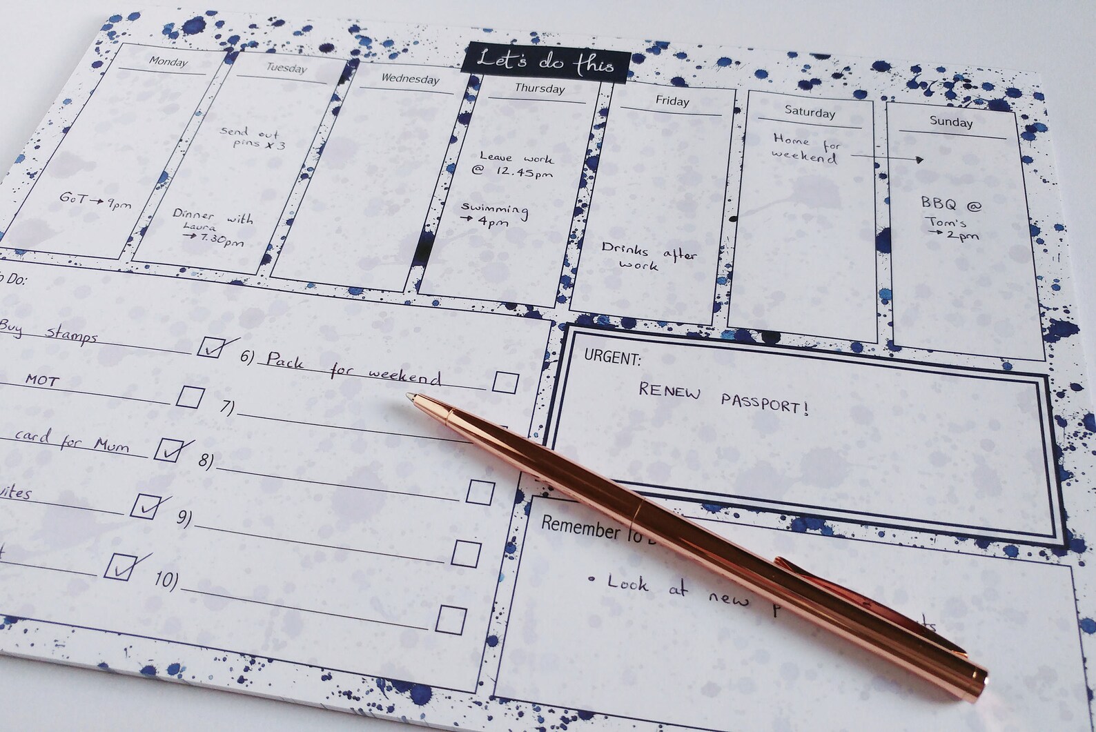 A4 Planner Pad, Blue Splatter Weekly Planner, Weekly Planner Pad, to Do ...