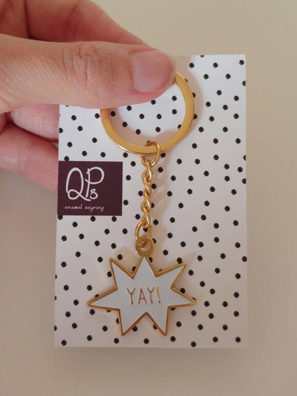 Enamel Yay Keyring Gold Enamel Yay Keychain Stocking Filler | Etsy