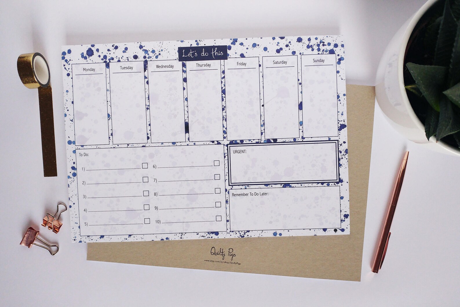 A4 Planner Pad Blue Splatter Weekly Planner Weekly Planner - Etsy