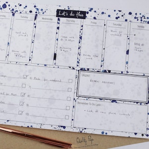 A4 Planner Pad, Blue Splatter Weekly Planner, Weekly Planner Pad, to Do ...