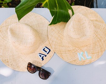 Monogram Straw Sunhat, Personalized Beach Hat, Embroidered Straw Fedora ...