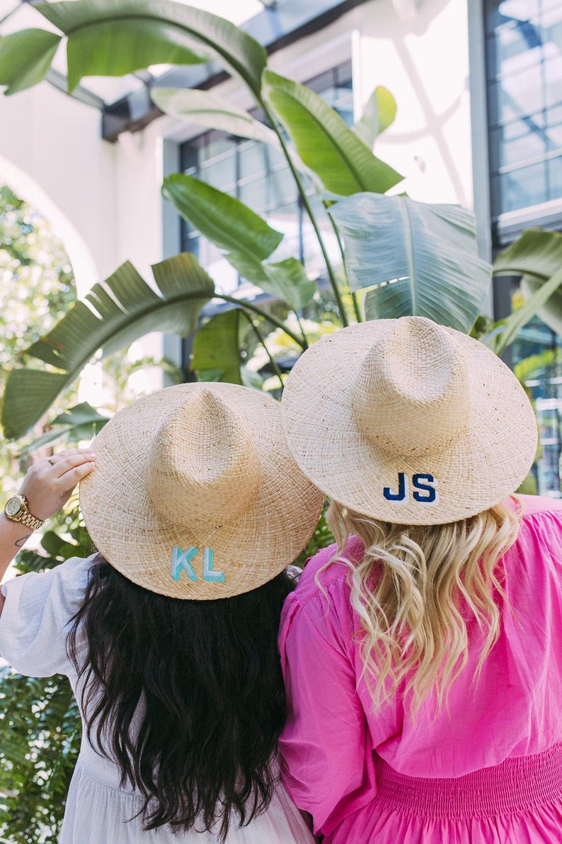 Embroidered Straw Beach Hat - Shadow Monogram // Personalized Straw Hat ...