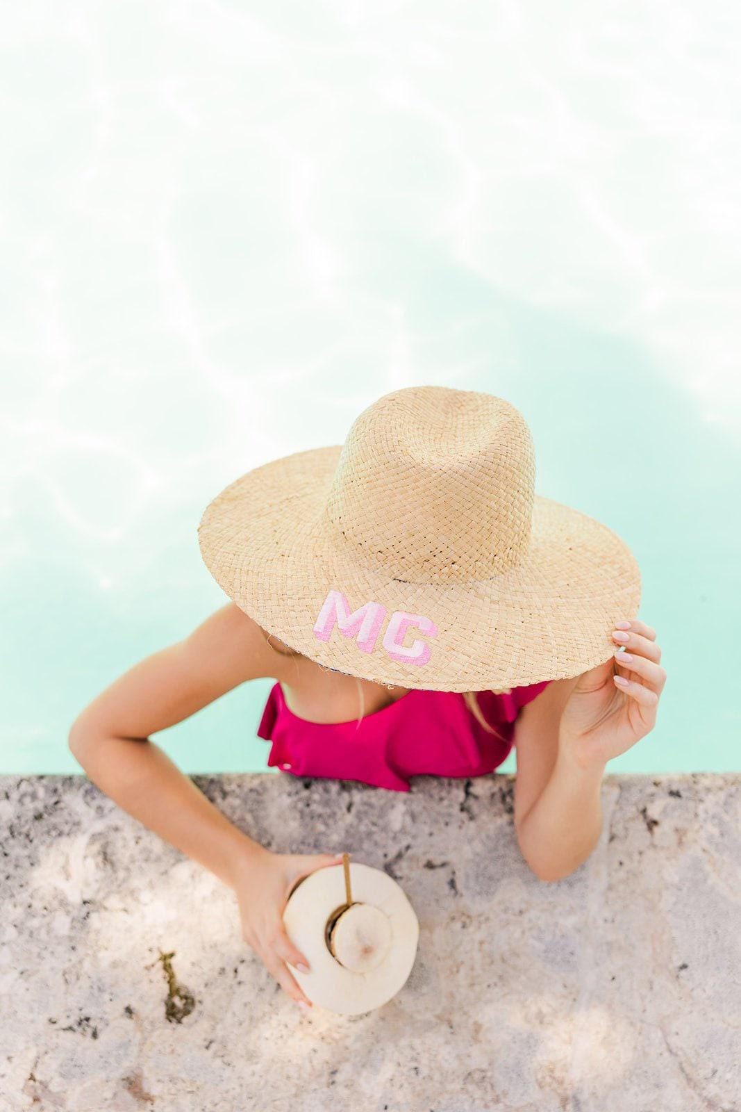Embroidered Straw Beach Hat - Shadow Monogram // Personalized Straw Hat ...