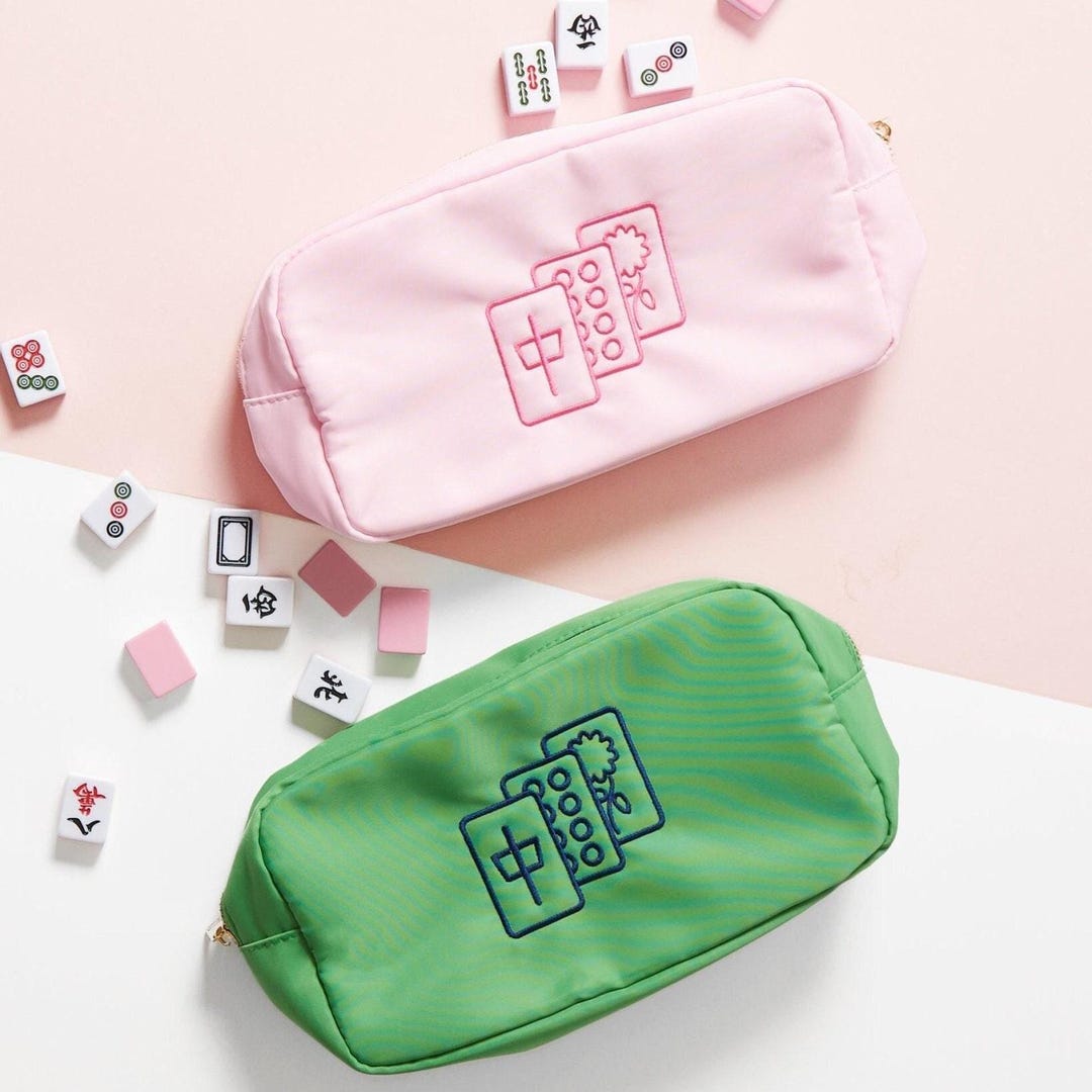 Embroidered Mahjong Tiles Large Nylon Pouch // Mahjong Tile Bag ...