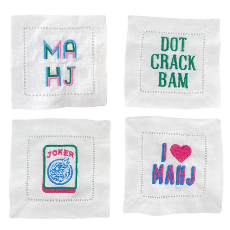 Mahjong Cocktail Napkins (set of 4) // Mahjong Gifts, Mah Jongg, Mahj ...