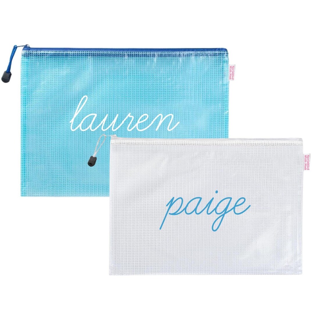 Custom Cursive Pool Bag // Personalized Bridesmaid Beach Pouch, Custom ...