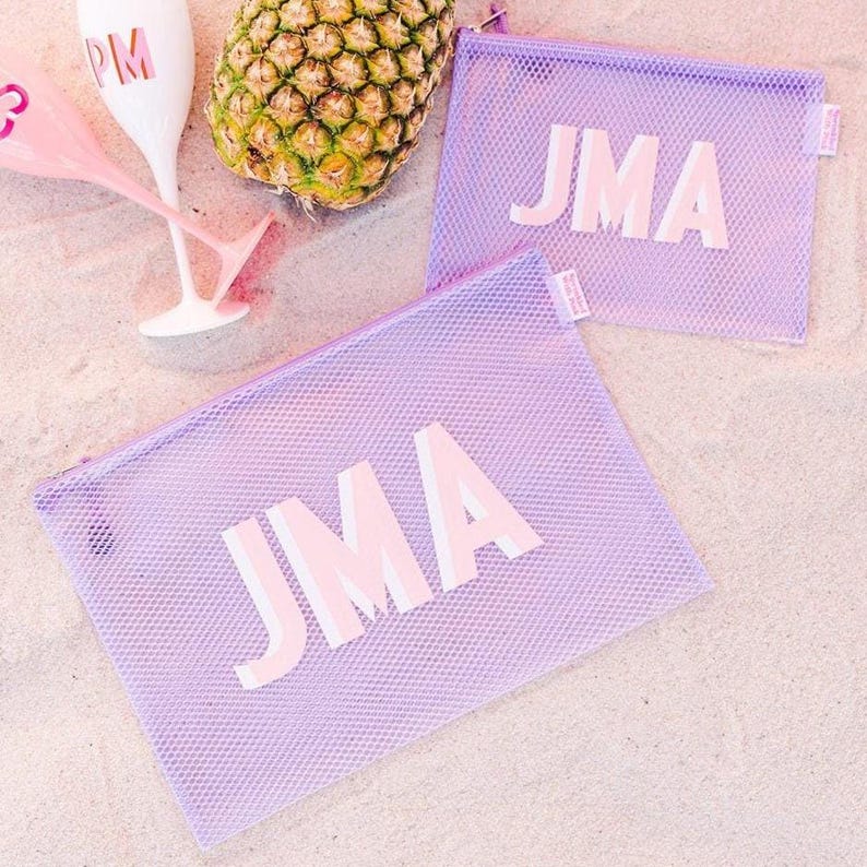 Shadow Monogram Pool Bag // Personalized Bridesmaid Beach Pouch, Custom ...
