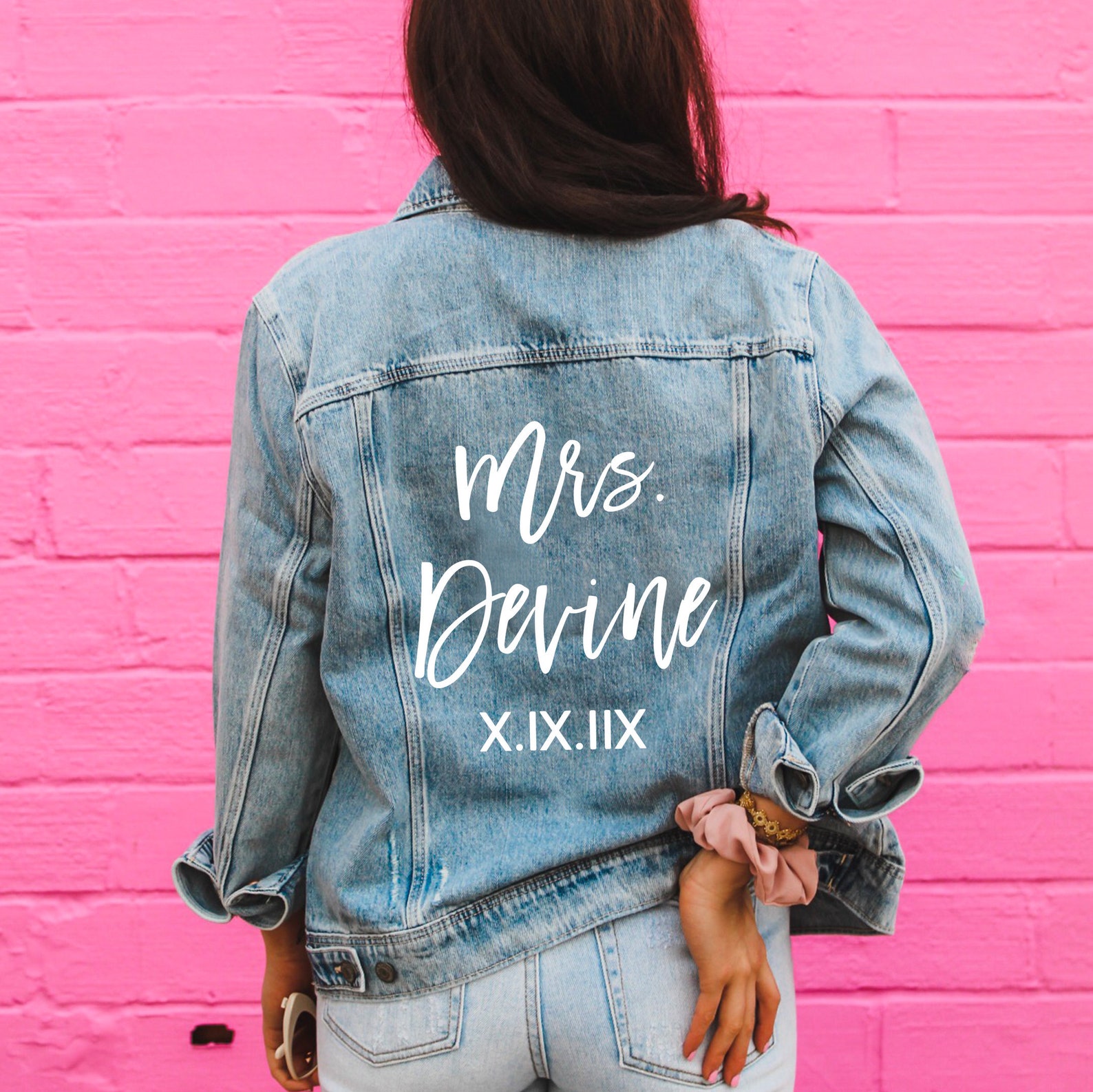 Custom Script Jean Jacket Last Name and Roman Numeral Date | Etsy