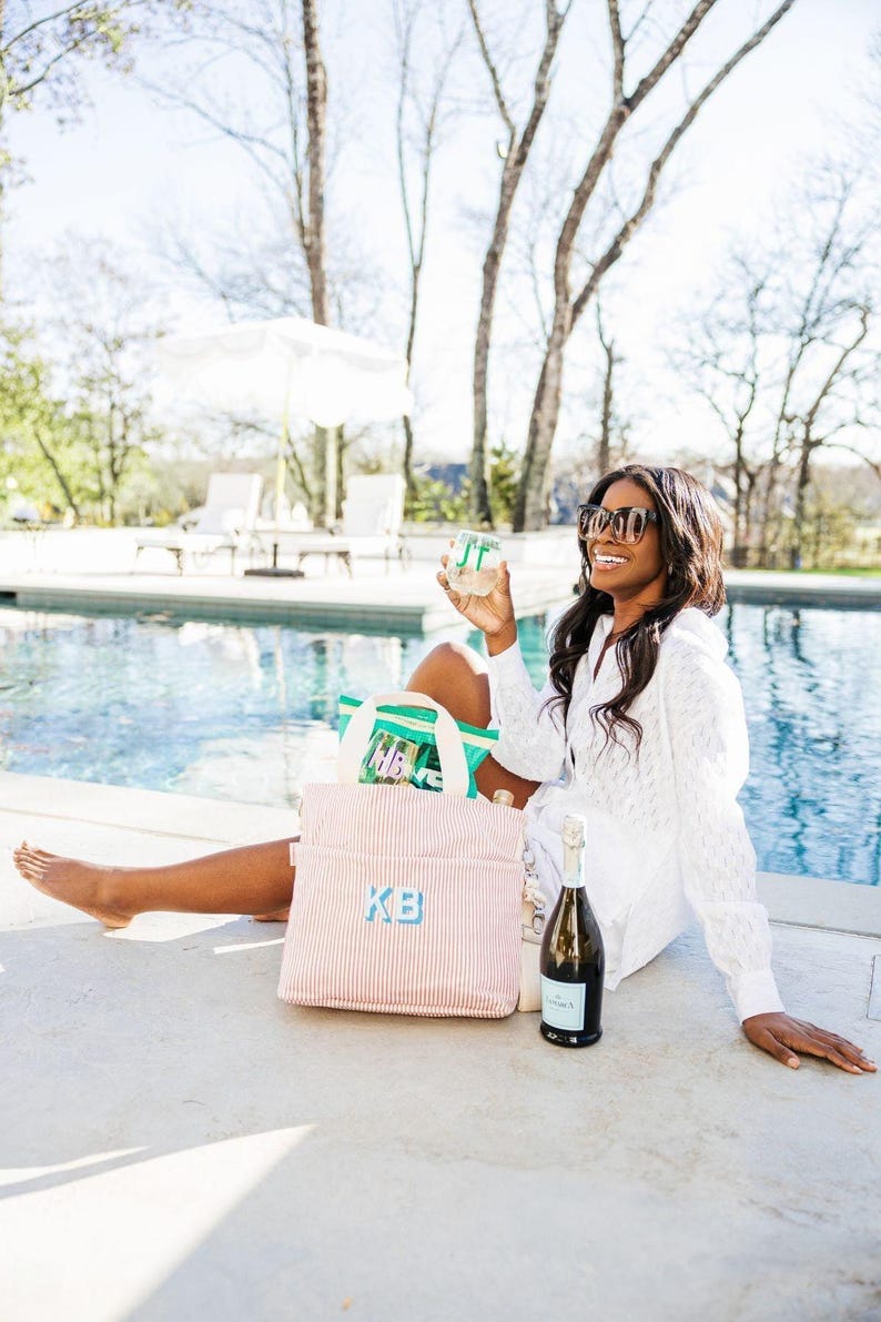Embroidered Monogram Striped Cooler Tote // Monogrammed Insulated ...