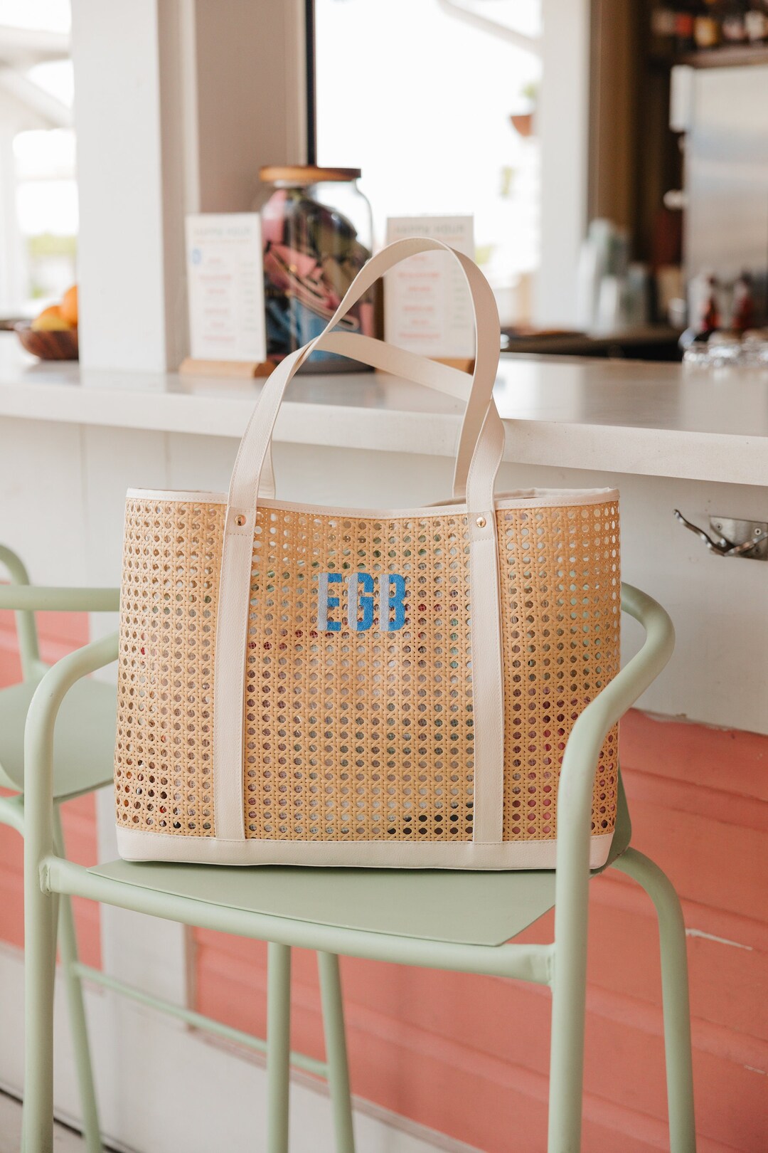 Embroidered Monogram Cane Tote - Etsy