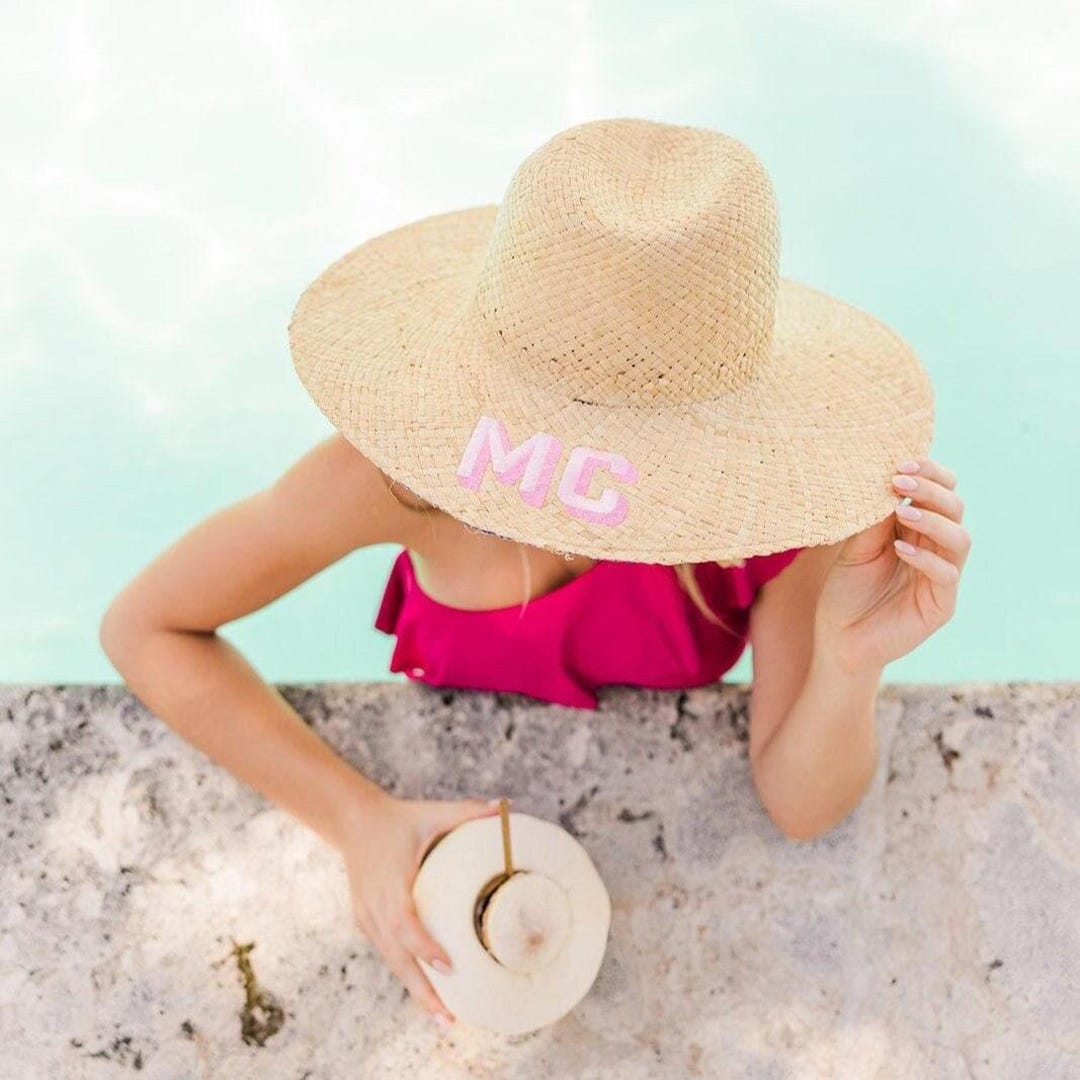 Embroidered Straw Beach Hat - Shadow Monogram // Personalized Straw Hat ...