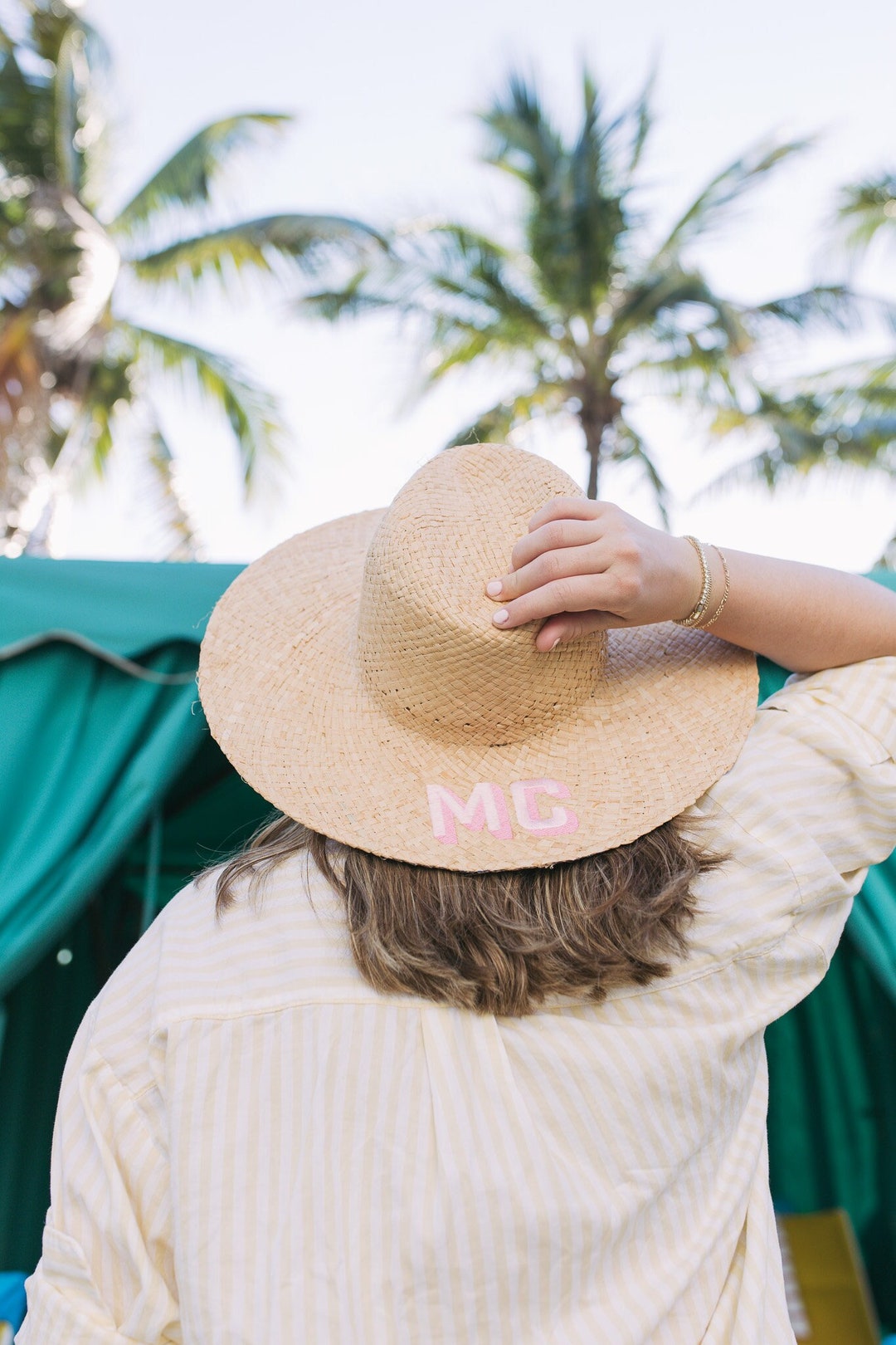 Embroidered Straw Beach Hat Shadow Monogram - Etsy