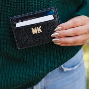 Personalized Leather Cardholder // Pebbled Leather Credit Card Holder ...