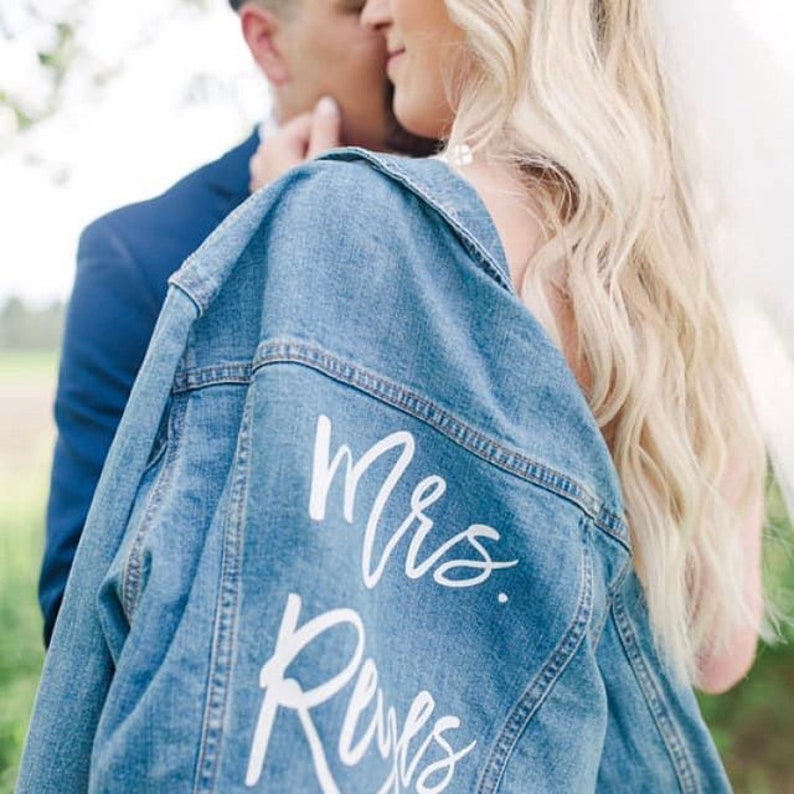 Custom Script Jean Jacket Last Name and Roman Numeral Date | Etsy