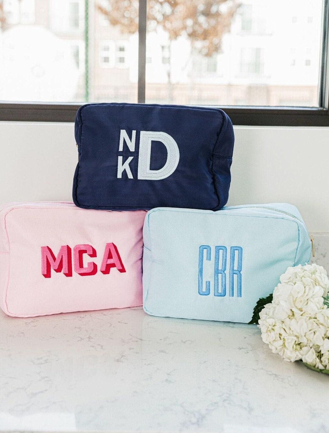Embroidered Extra Large Nylon Pouch // Graduation Gift, Makeup Bag ...