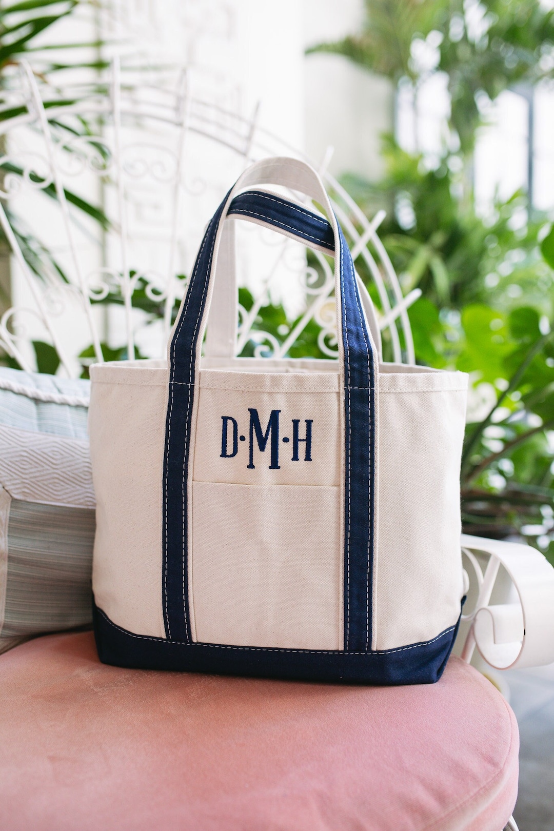 Embroidered Monogram Canvas Tote - Etsy