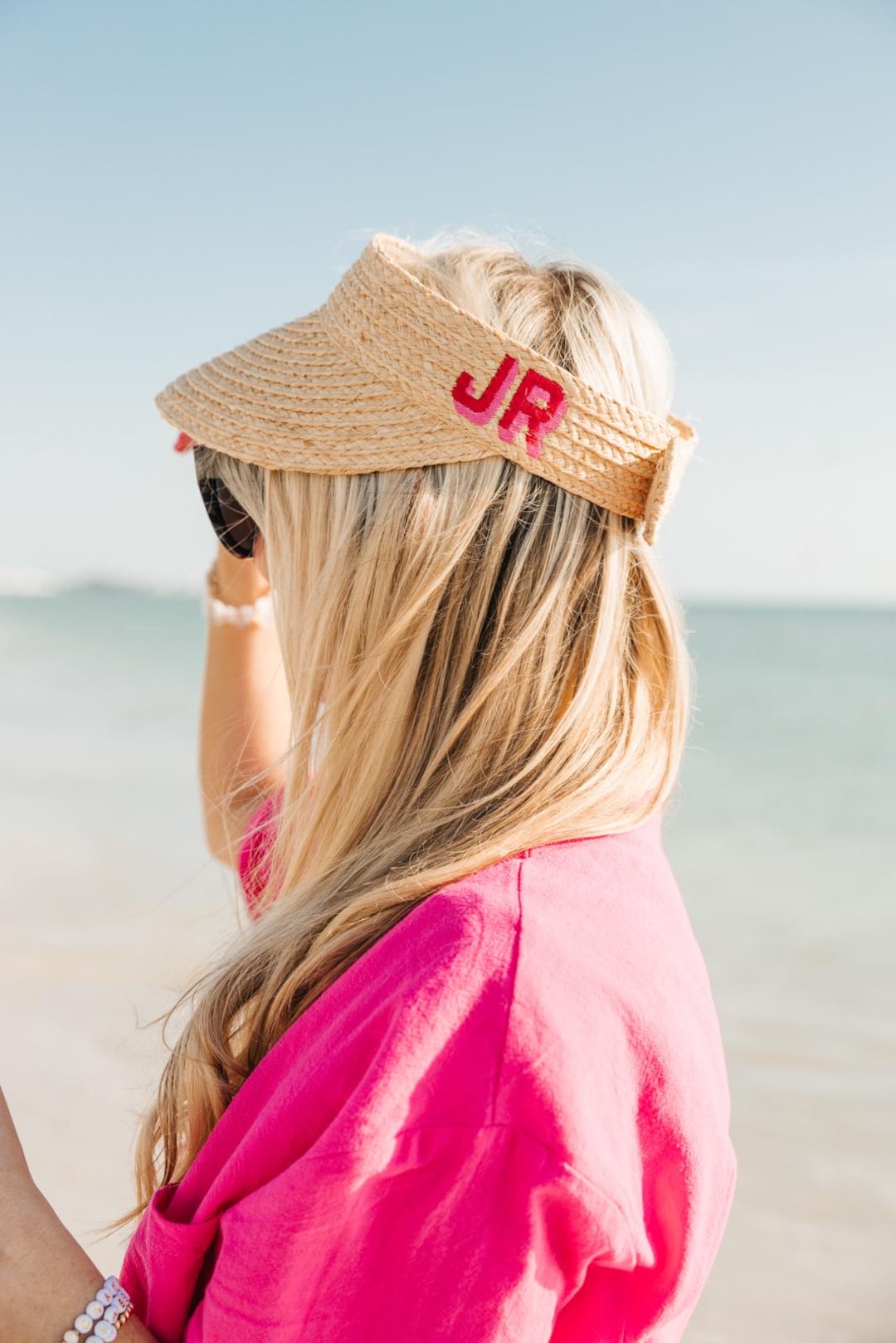 Embroidered Straw Visor - Shadow Monogram // Straw Beach Hat ...