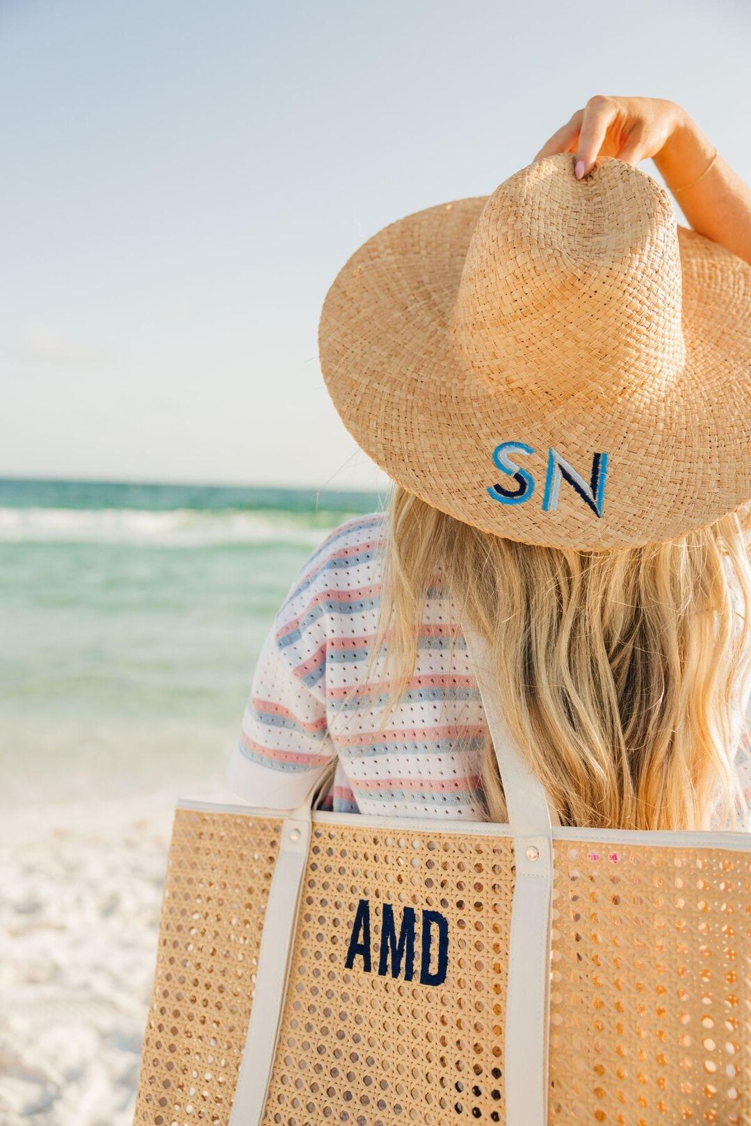 Embroidered Straw Beach Hat - Madison Monogram // Personalized Straw ...