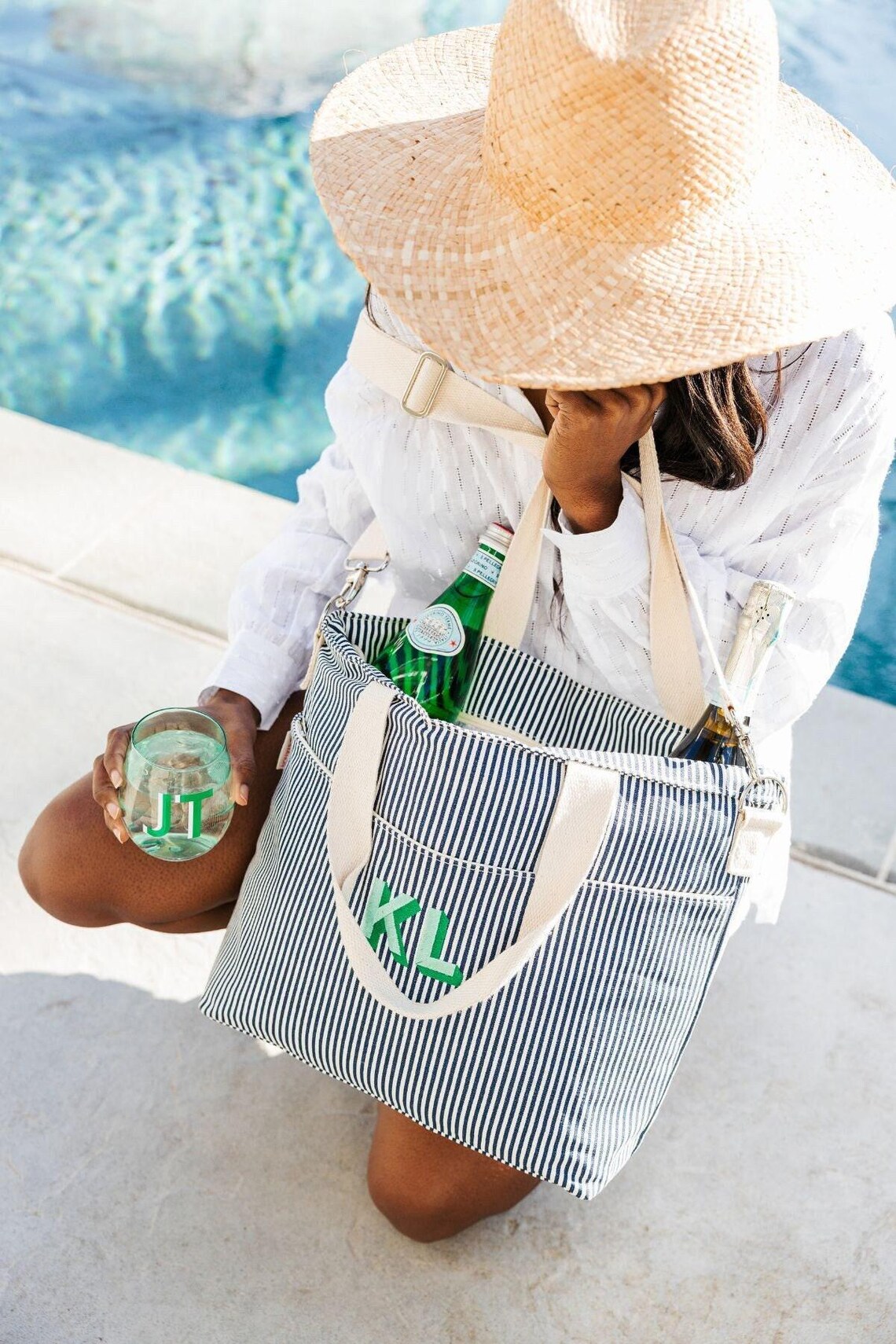Embroidered Monogram Striped Cooler Tote // Monogrammed Insulated ...