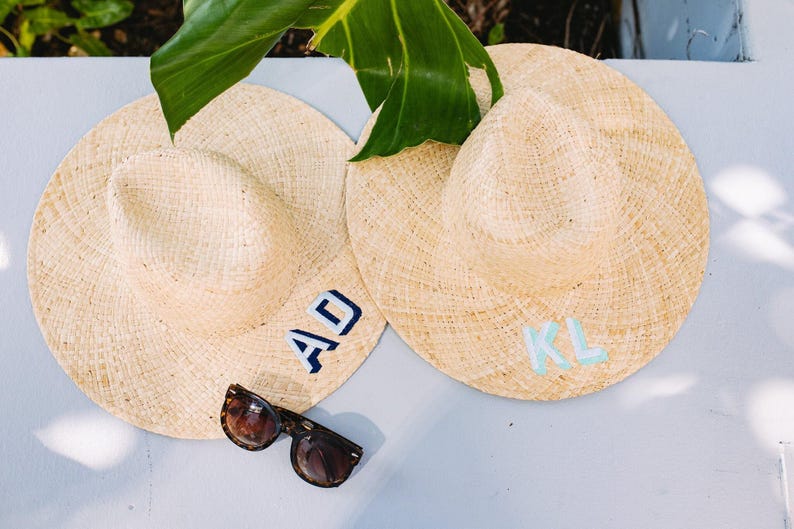 Embroidered Straw Beach Hat - Shadow Monogram // Personalized Straw Hat ...