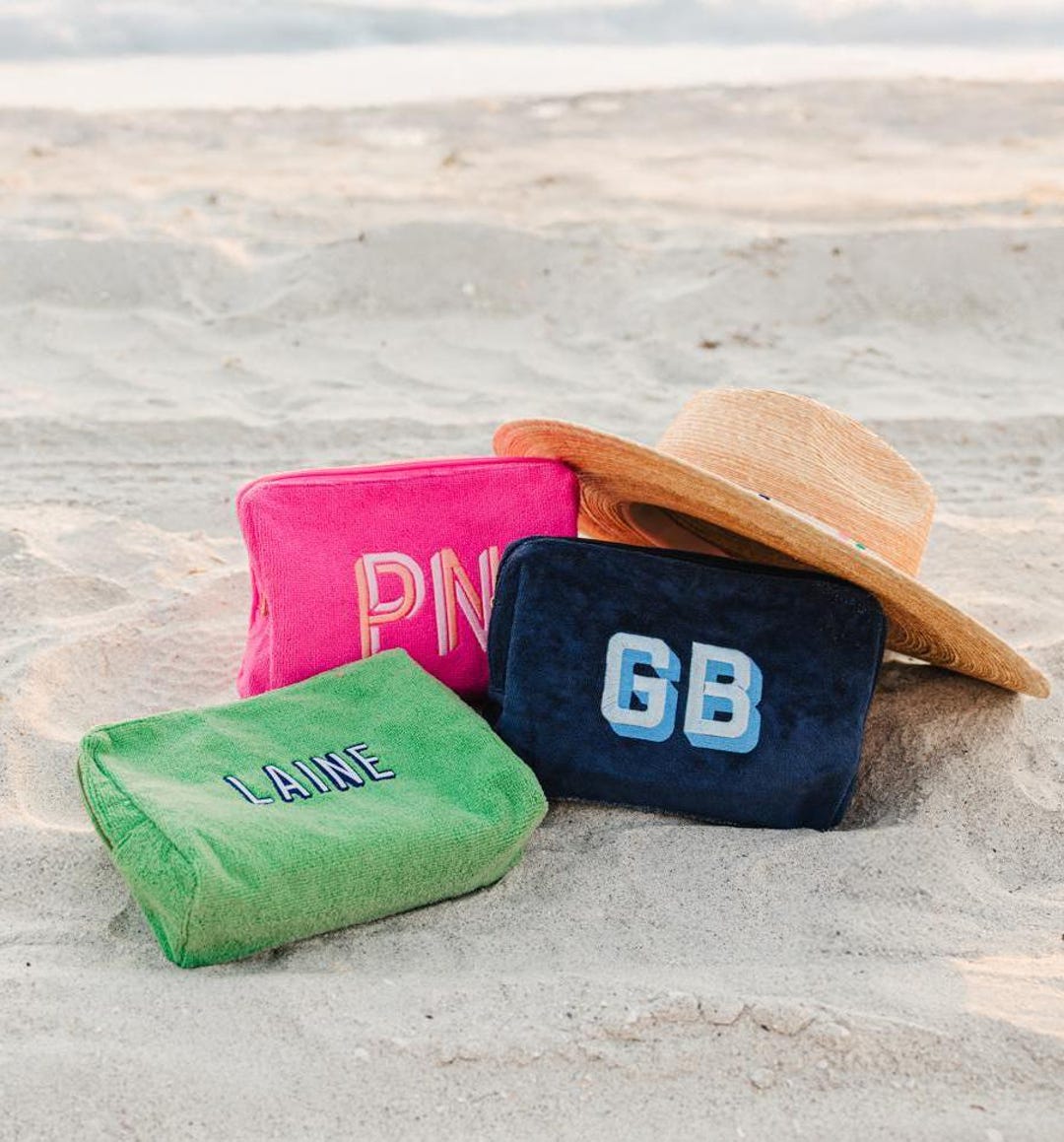 Embroidered Terry Pouch // Personalized Beach Bag, Sunscreen Organizer ...
