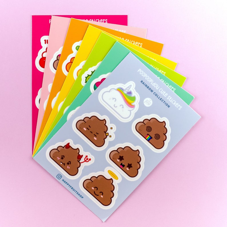 Cute Poo Stickers Sheets Set 7pcs With Kawaii Poo Emoji - Etsy India