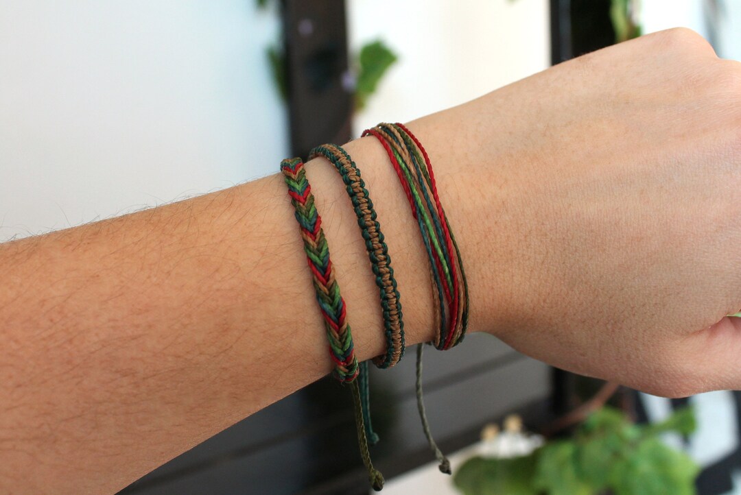 Set of 3 Wax String Bracelets for Men, Ethnic Mens Bracelet Set ...