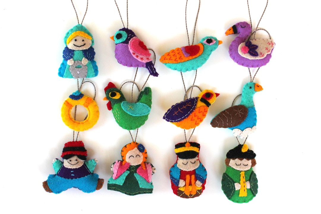 Set 12 Days of Christmas Ornaments Felt Colorful Christmas - Etsy