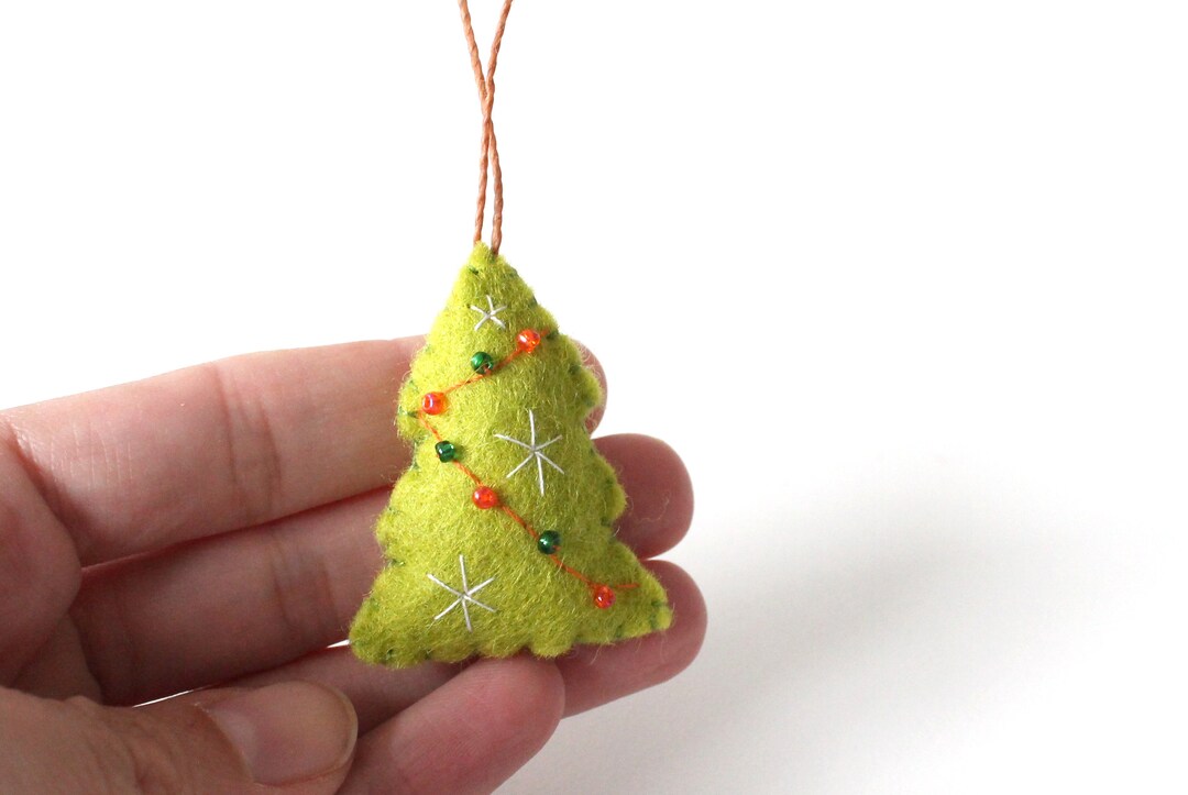 Mini Christmas Tree Felt Ornament Embroidered, Wool Felt Pine Tree ...