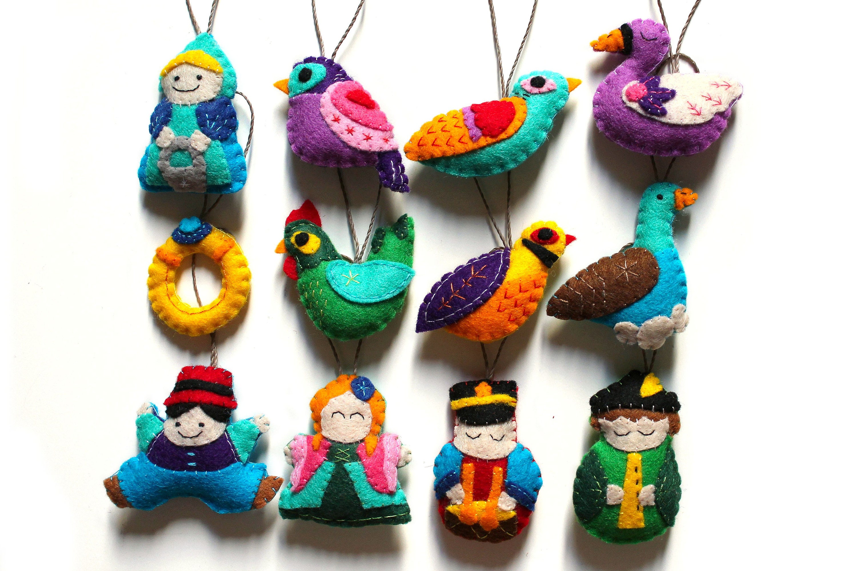 Set 12 Days of Christmas Ornaments Felt Colorful Christmas - Etsy