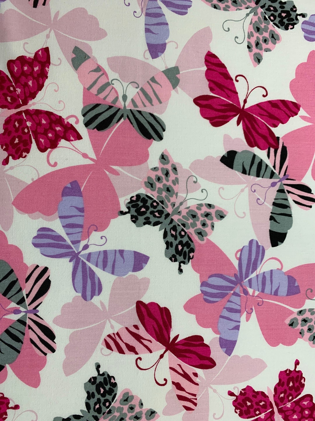 Butterfly Cotton Fabric, Nursery Quilting Material, Pink Purple, by the ...