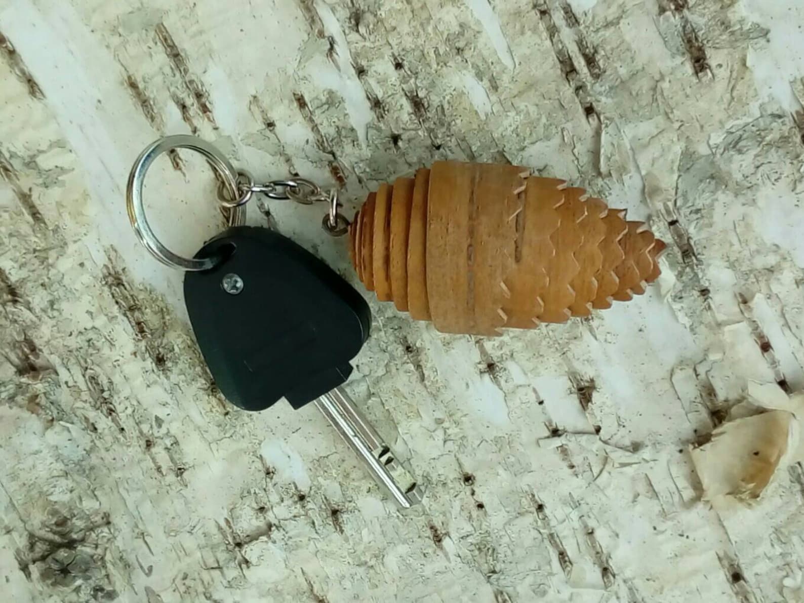 Birch Bark Key Chain, Organic Gift, Cone Form Pendants, Natural ...