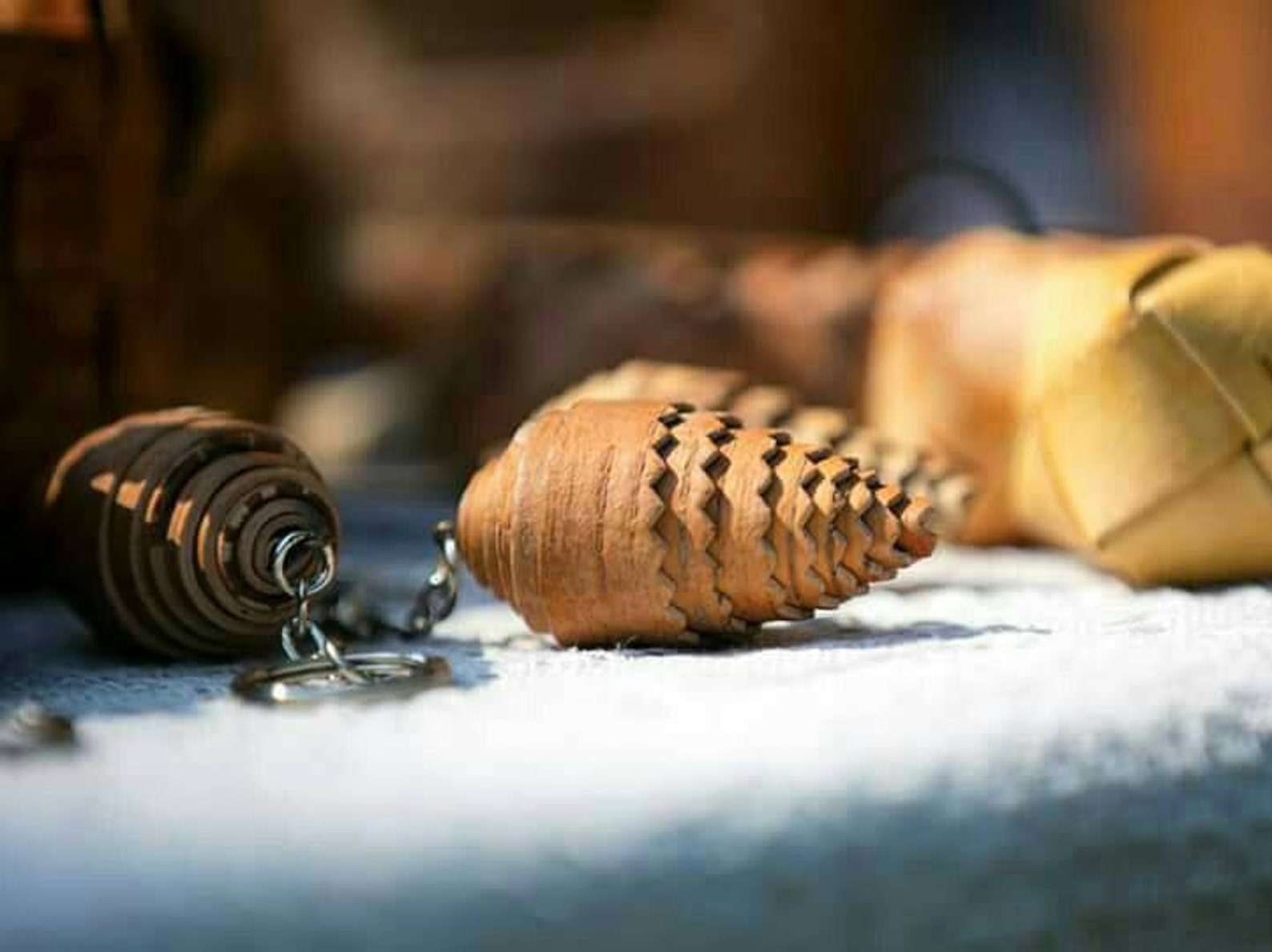 Birch Bark Key Chain, Organic Gift, Cone Form Pendants, Natural ...