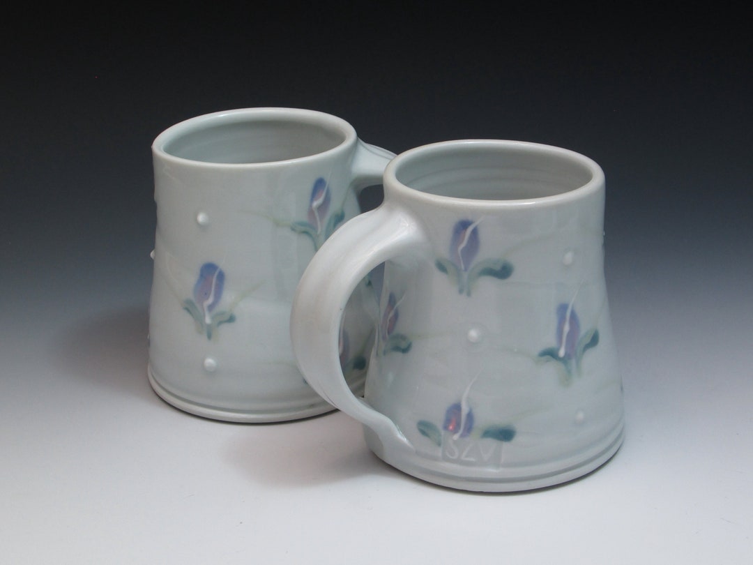 Beautiful Susan Z Vey Porcelain Mugs, Hand-thrown Studio Pottery Mugs(c ...