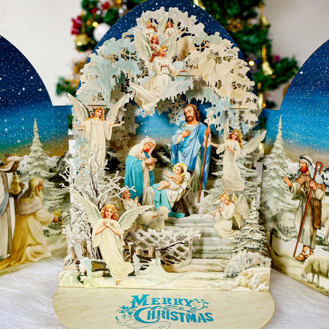 Snowflakes Nativity Scene Pop-up Card Holiday Greeting Card Winter ...
