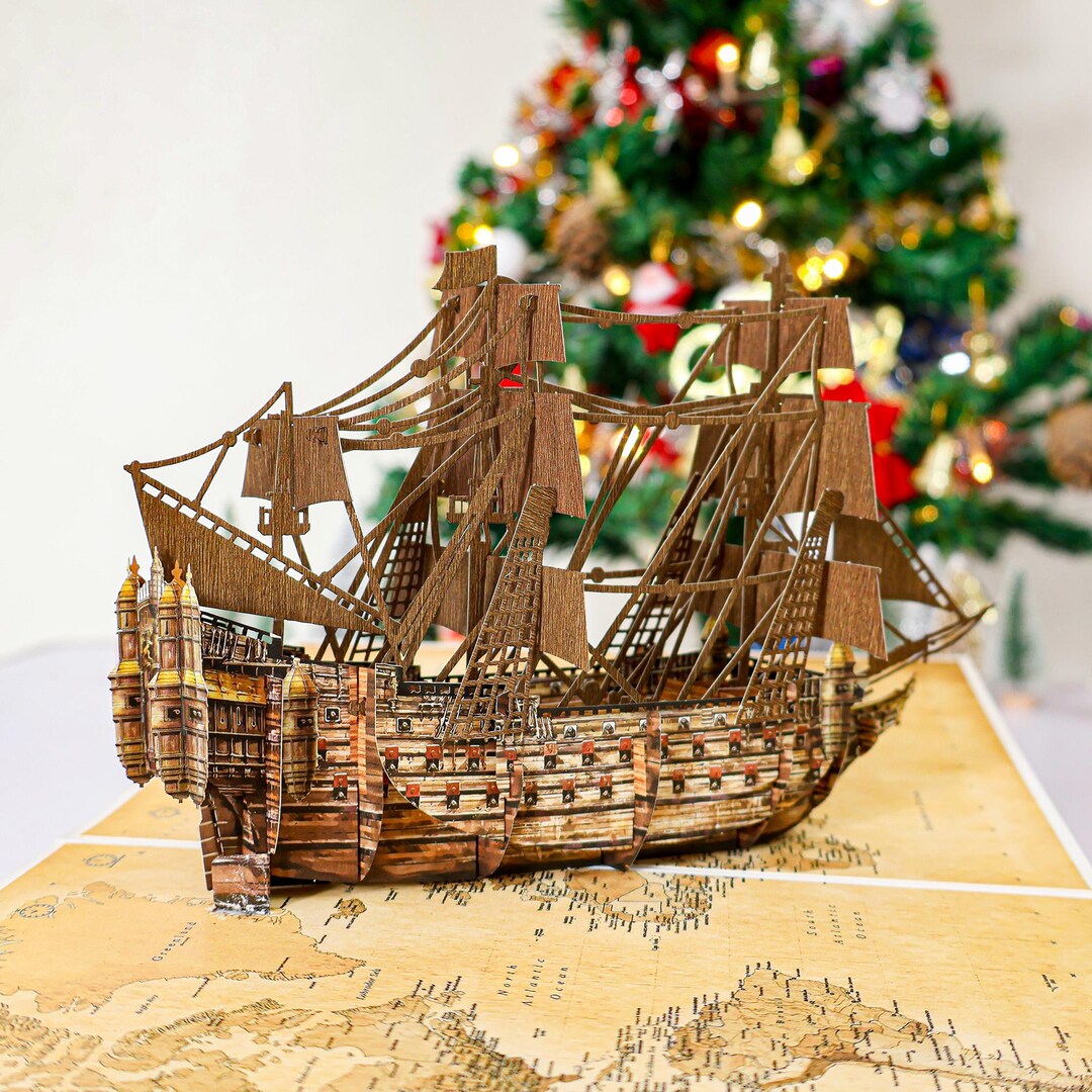 Adventure Ship 3D Pop up Card Handmade Holiday Greeting Card Surprise ...