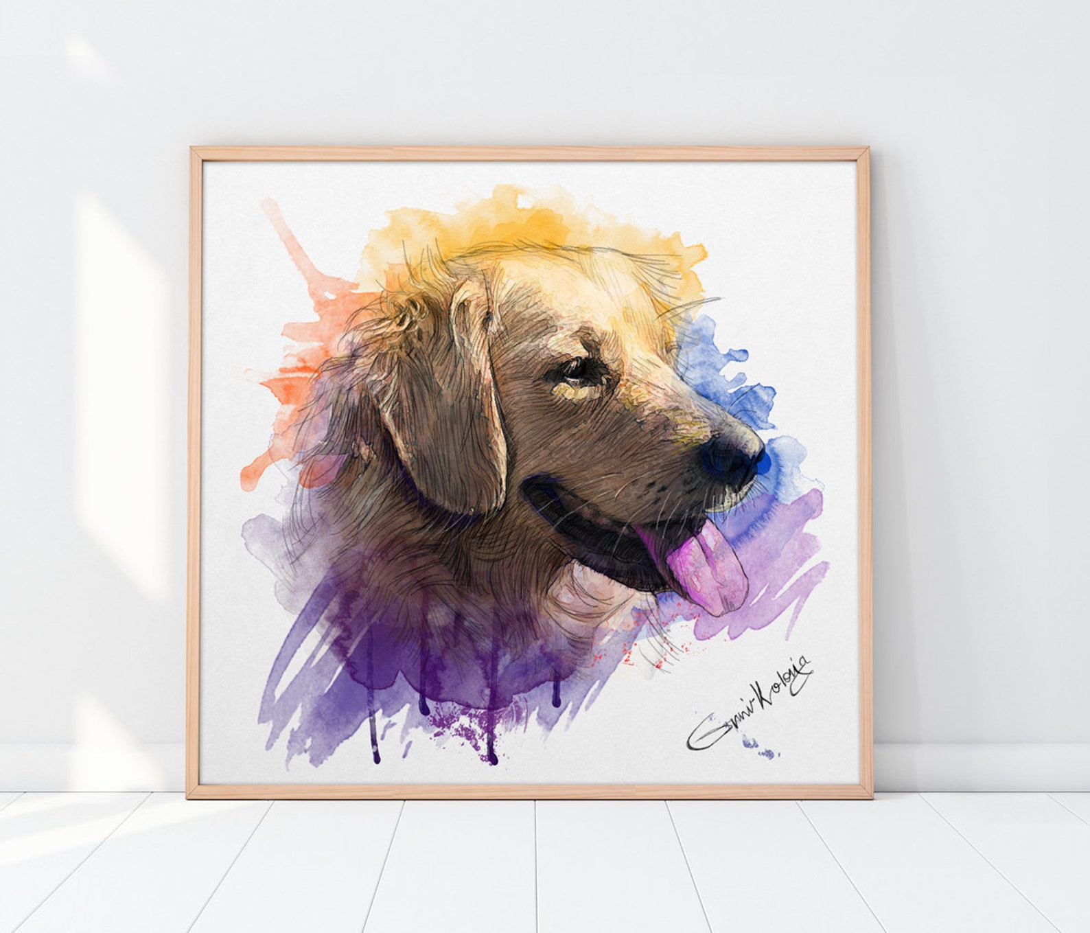 Custom Dog Portrait Watercolor Print for Dog Lover Gift Cat | Etsy