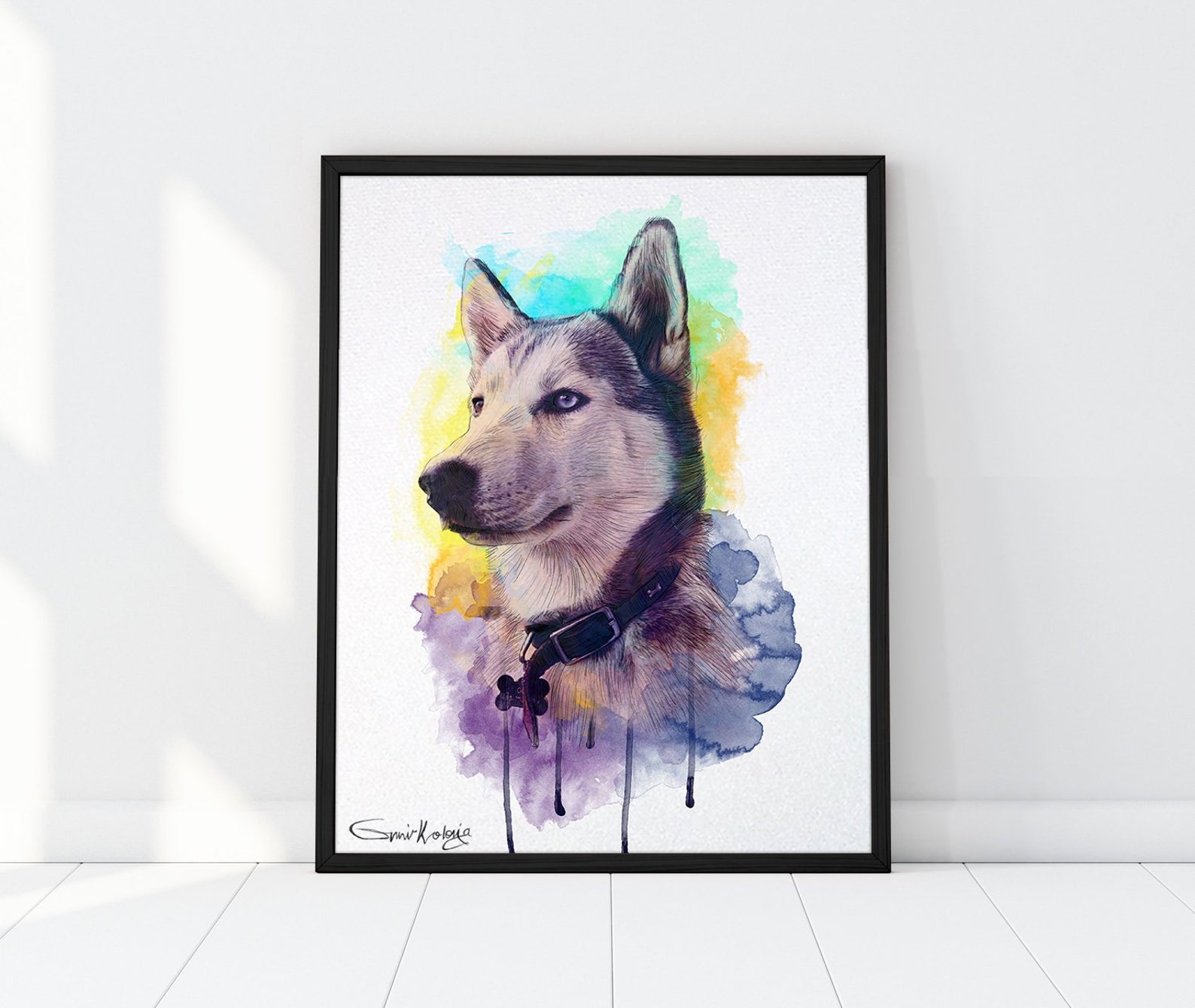 Custom Dog Portrait Watercolor Print for Dog Lover Gift Cat | Etsy