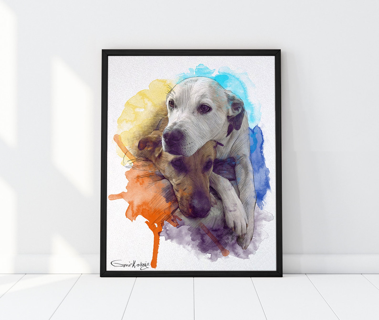 Custom Dog Portrait Watercolor Print for Dog Lover Gift Cat | Etsy