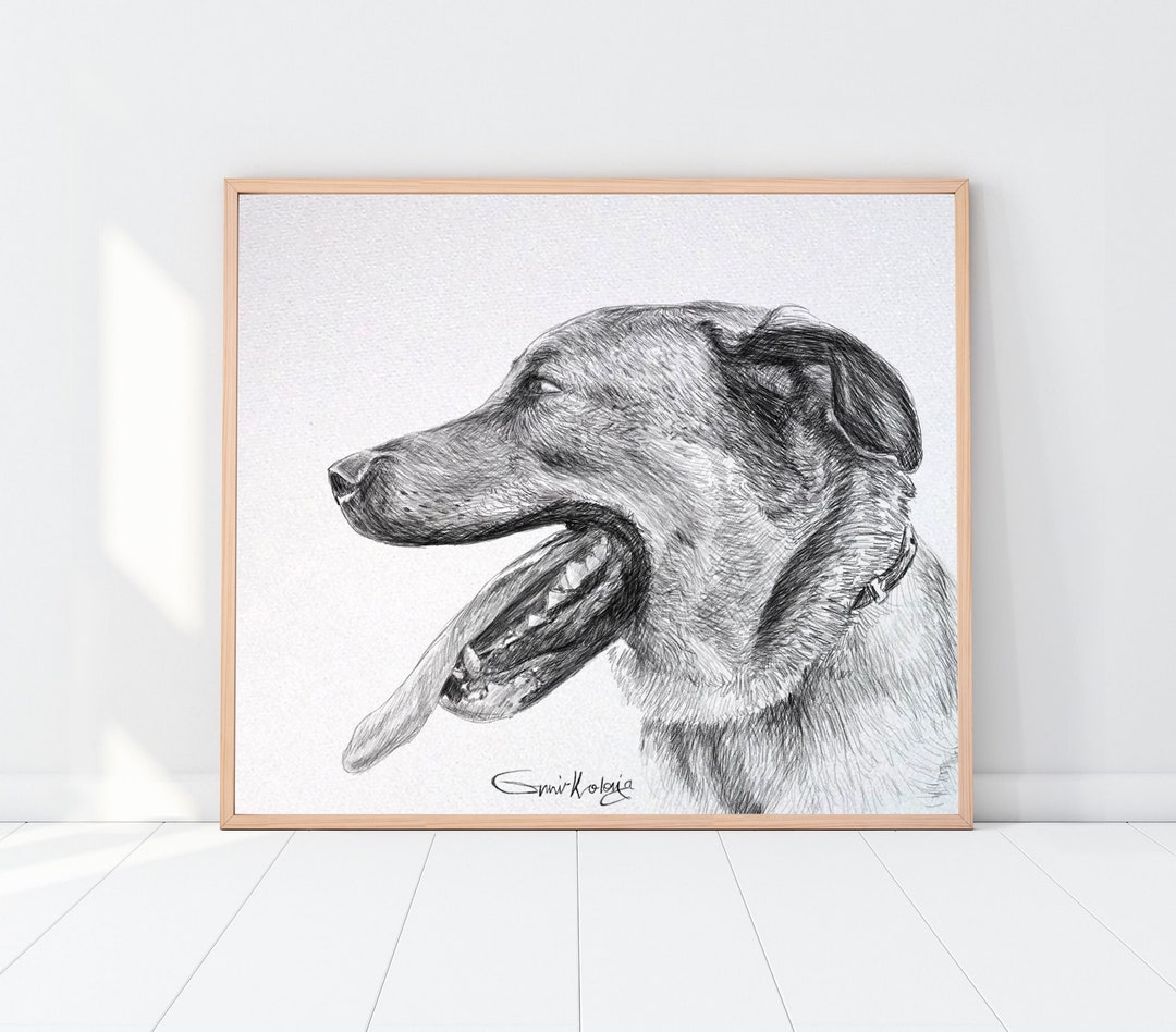 Custom Dog Portrait Digital Download Art | Custom Pet Portrait Drawing ...
