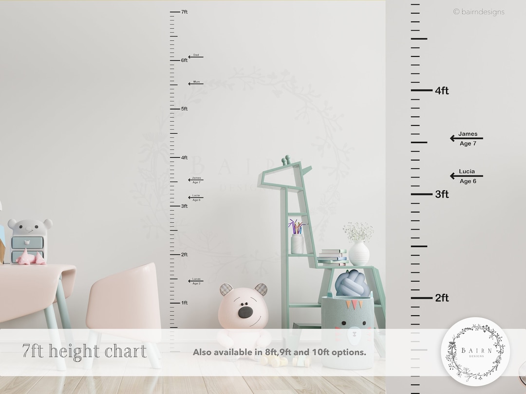 Height Chart 7ft - 10ft Customisable With Name and Age Markers in Black ...