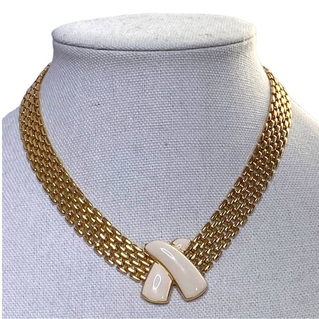 Vintage 1980s Gold Tone Mesh Choker Necklace With Enamel X Accent - Etsy