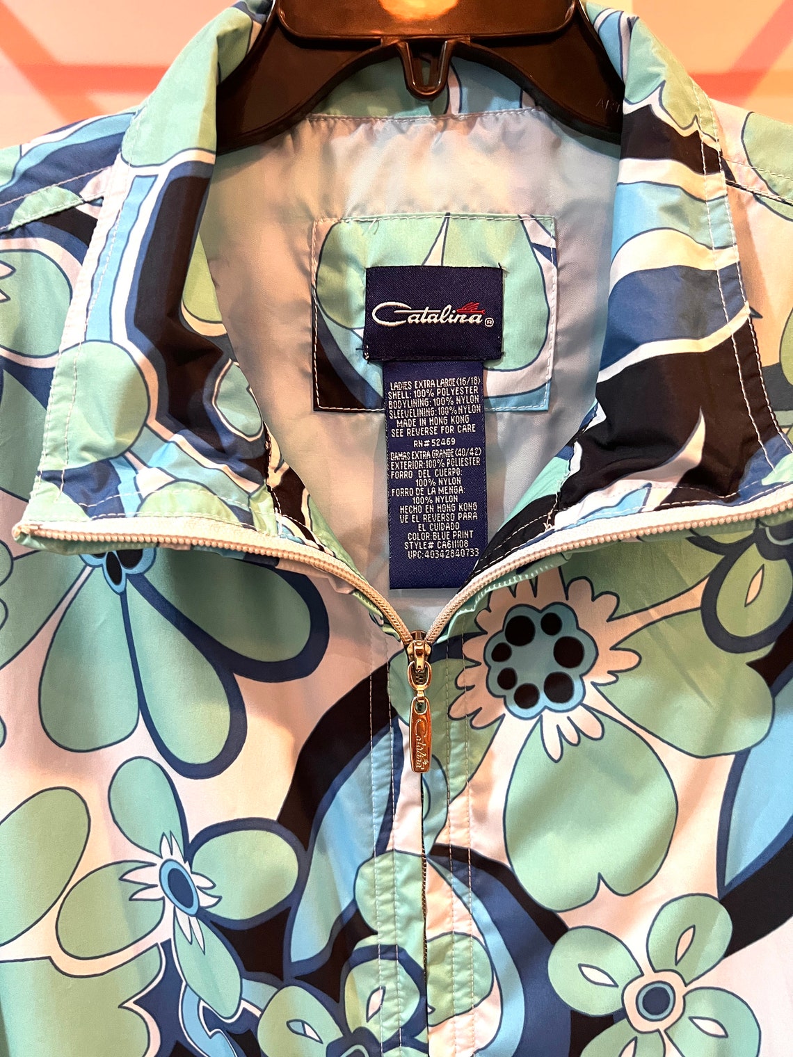 Vintage Catalina Groovy Retro Blue Flower Windbreaker Jacket Oversize ...