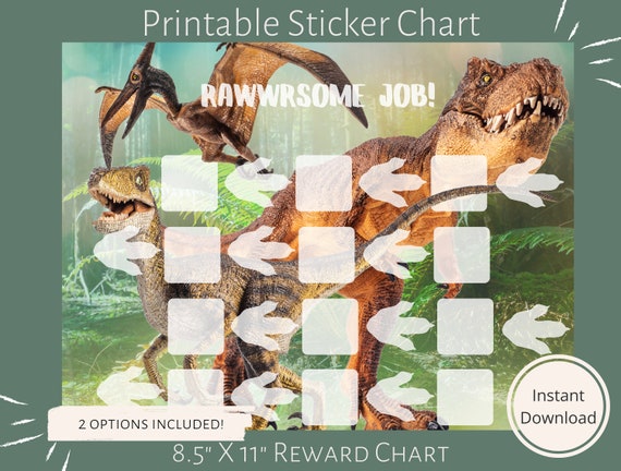 Dinosaur Reward Chart Potty Training Chart Sticker Chart - Etsy