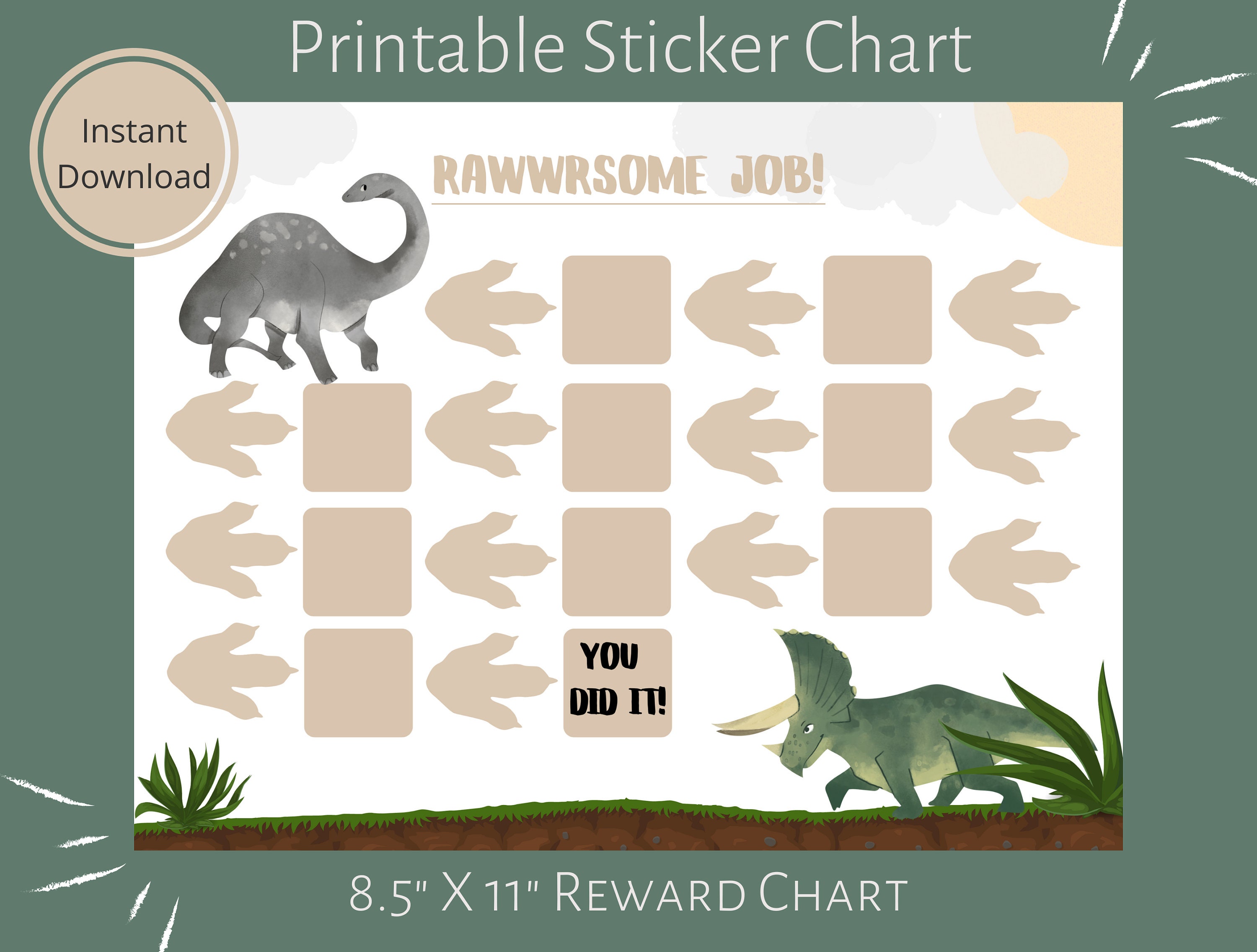 Dinosaur Reward Chart Potty Training Chart Sticker Chart Chore Chart ...