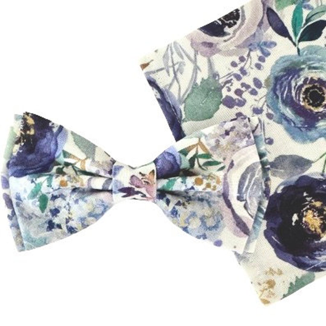Lavender Blue Floral Bow Tie Lilac Navy Light Blue Roses Purple ...