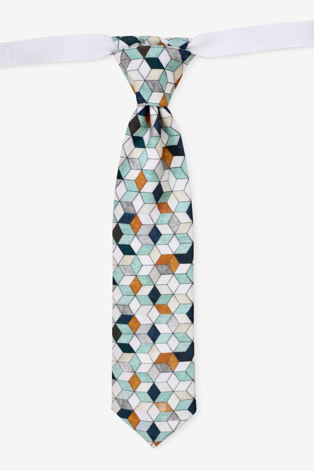 Boys Blue Gray White Pre Tied Slim Necktie Geometric Toddler Baby Youth ...
