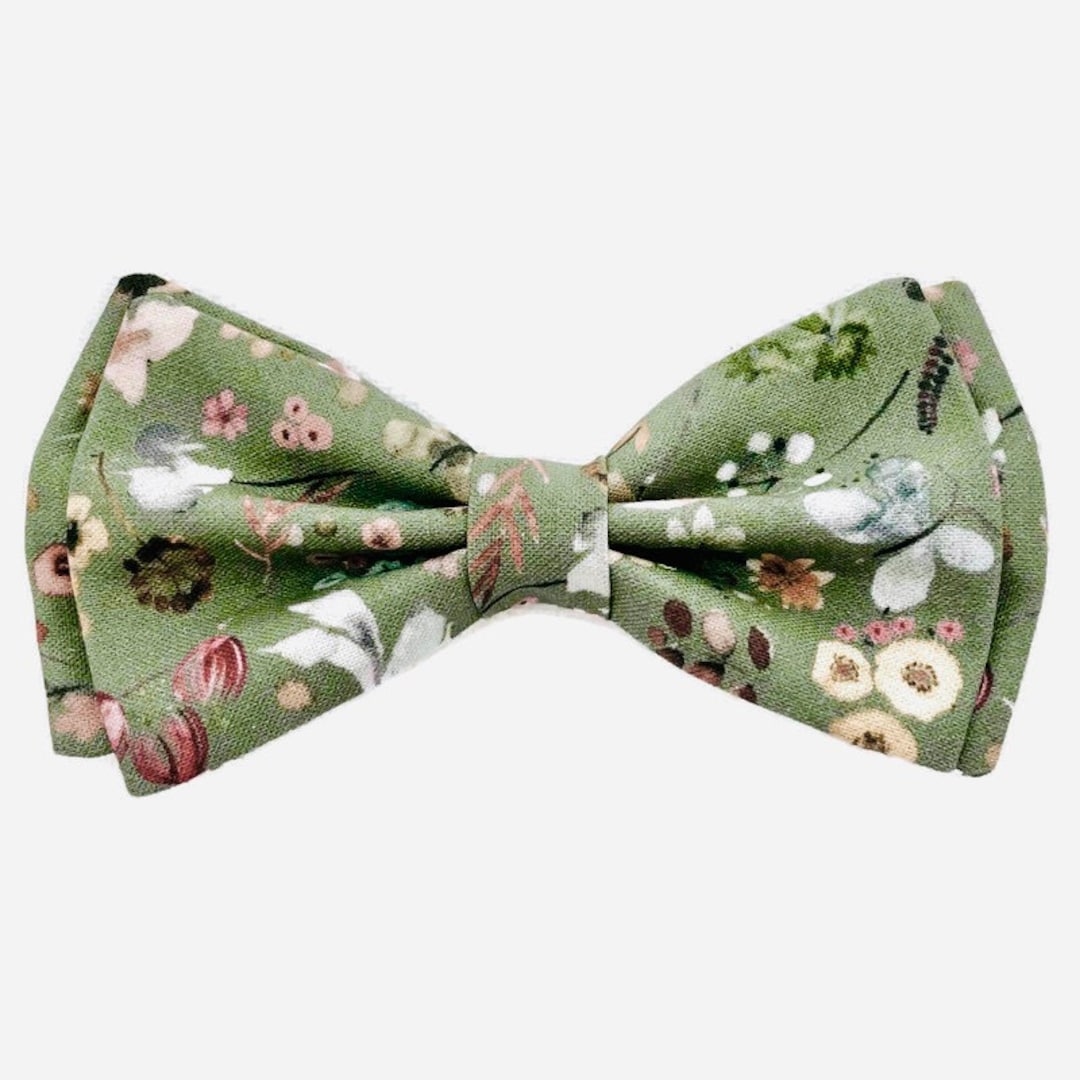 Green Floral Bow Tie Wildflower Nature Lover Flowered Bowtie Pocket ...