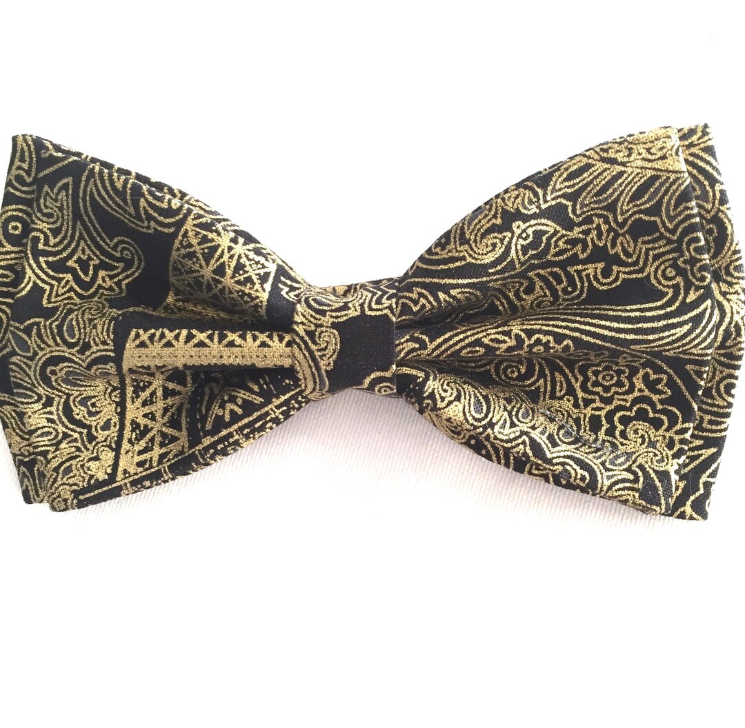 Black Gold Bow Tie Prom Bow Tie Metallic Black Self-tie Bow Tie Mens ...