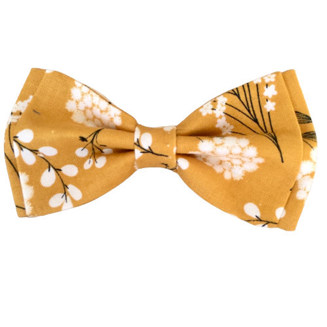 Gold Floral Bow Tie Yellow Flower Bow Tie Mustard White Bow Tie Pocket ...